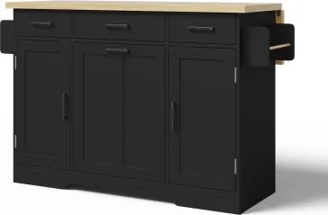 Aosom Mobilní kuchyňský ostrov se skládací pracovní deskou, kolečka s možností zajištění otáčení o 360°, pro 2–4 osoby, 120x70x87 cm, černá