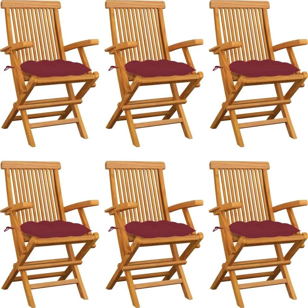 vidaXL Zahradní židle s mi poduškami 6 ks masivní teak [3062558] Barva: vínová červená
