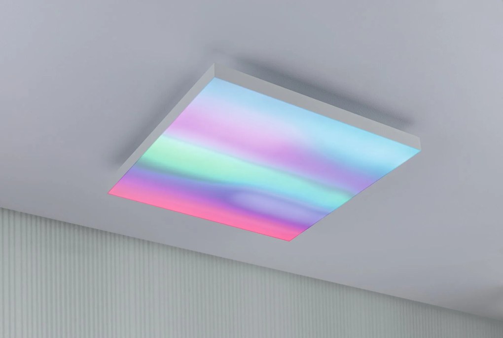 Paulmann 79905 Velora, bílý subtilní stropní LED panel Rainbow dynamic RGBW, 19W LED 3000-6500K, 45x45cm, dálkové ovládání