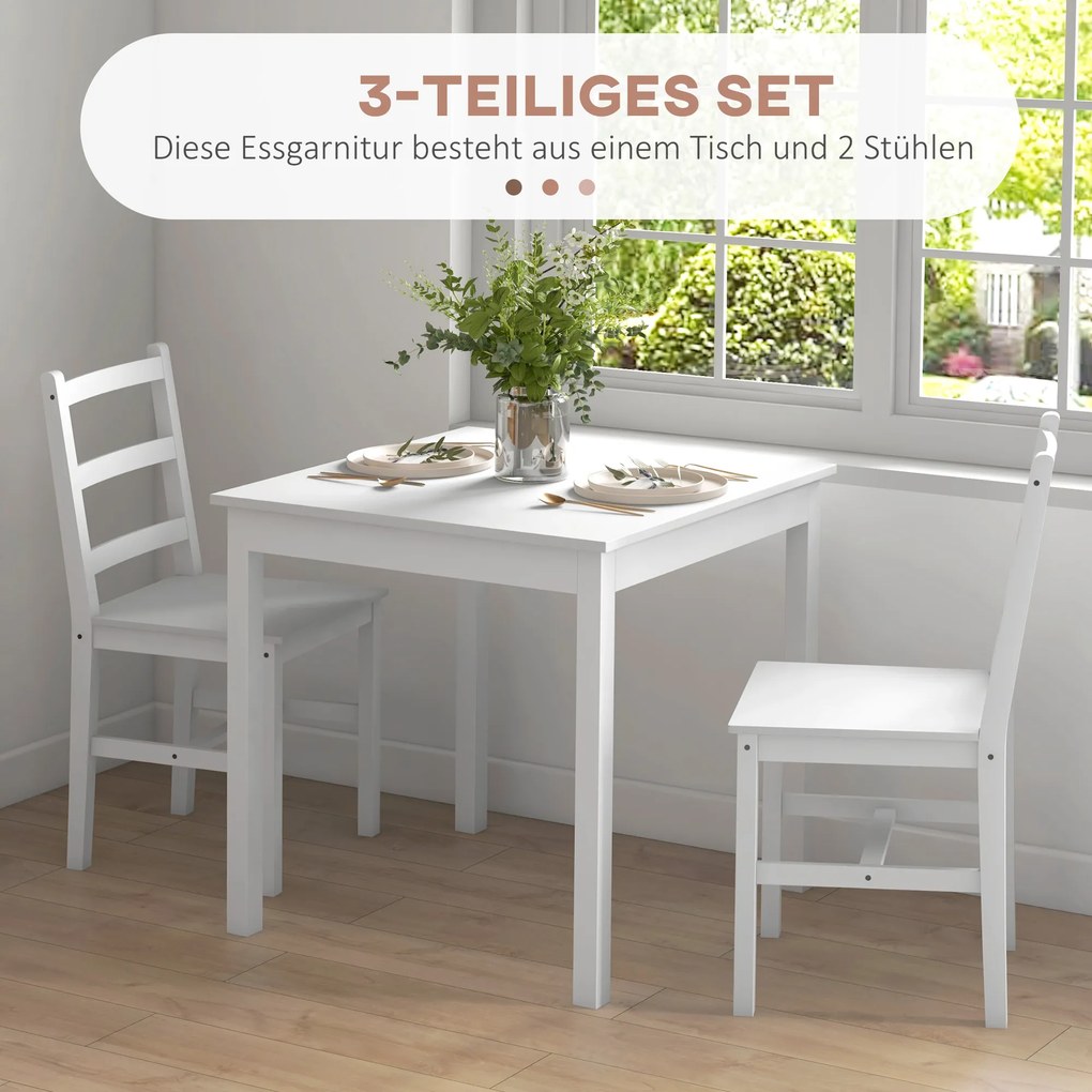 HOMCOM jídelní set 3 jídelních stolů se 2 židlemi kuchyňský set pro 2 osoby jídelní set stolová skupina borovice bílá