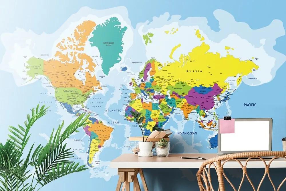 Tapeta barevná mapa světa - 225x150 cm