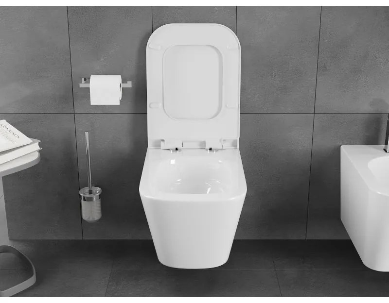 Mexen Teo, závěsná WC mísa 510x345x340 mm, Rimless Tornádo + WC sedátko z duroplastu, bílá lesklá, 30850700T