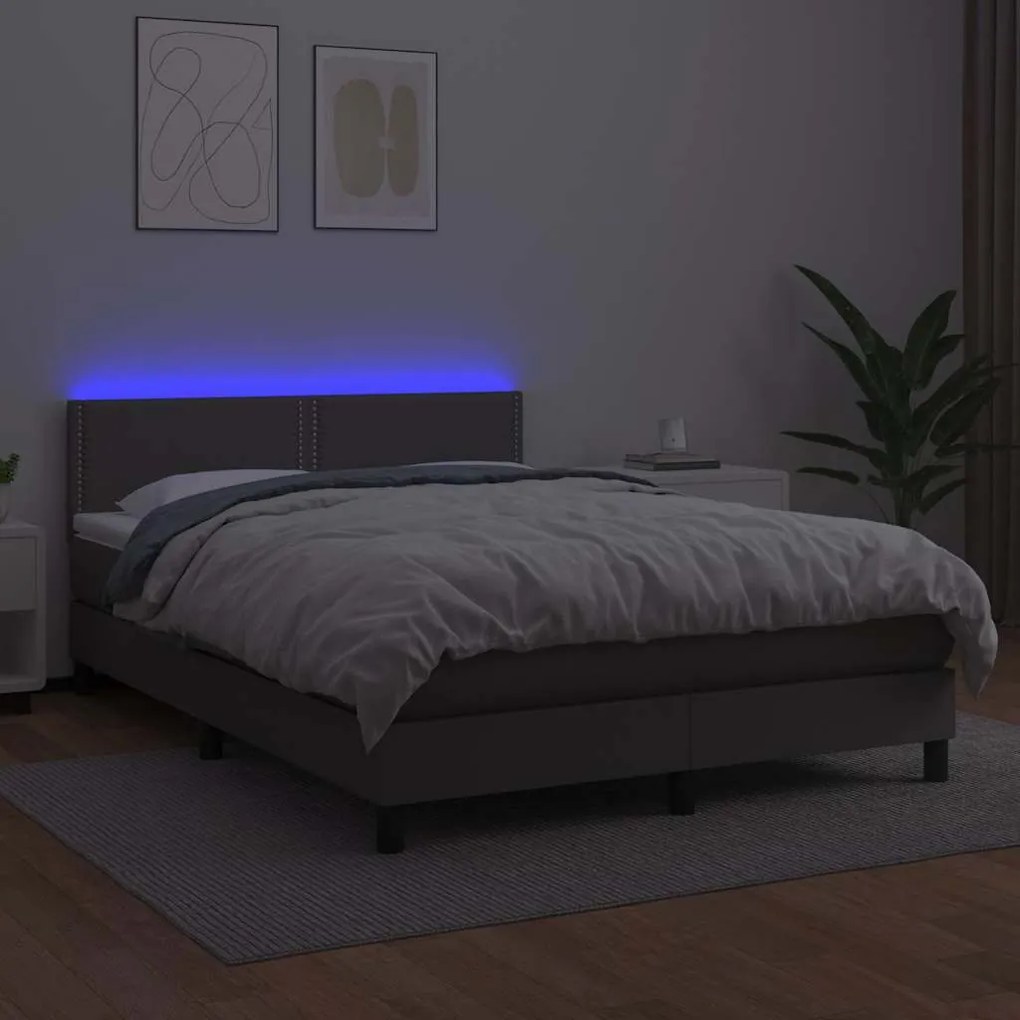 Box spring postel s matrací a LED šedá 140x190 cm umělá kůže 3134163