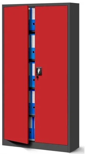 JAN NOWAK - Kovová policová skříň JANA se zámkem - antracit/červená - rozměr 185x90 cm - 3D6332