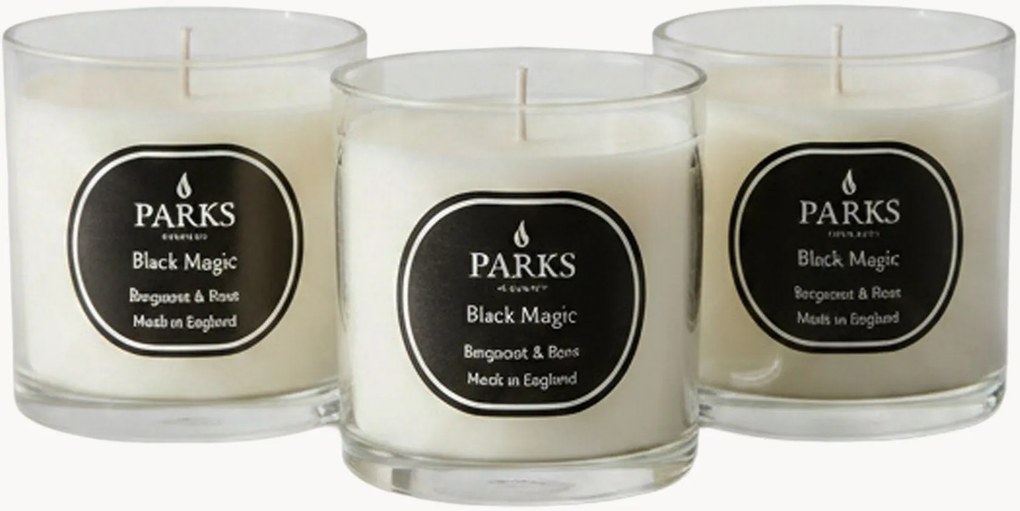 Sada ručně vyrobených vonných svíček Black Magic (bergamot, růže a pačuli), 3 díly