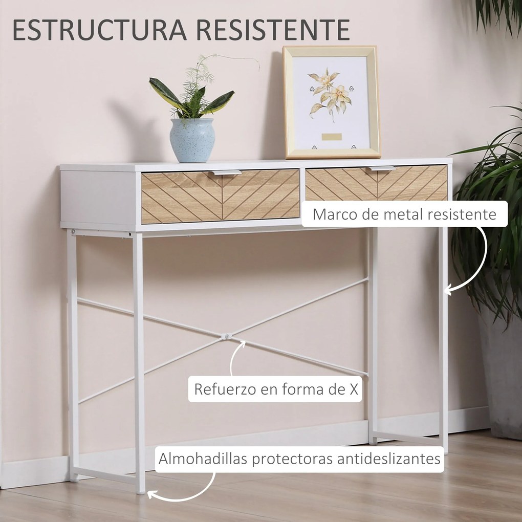 HOMCOM Úzký konzolový stolek do předsíně s 2 zásuvkami, design s vyřezávanými liniemi, moderní styl pro chodbu, obývací pokoj a ložnici 100x30x75 cm …
