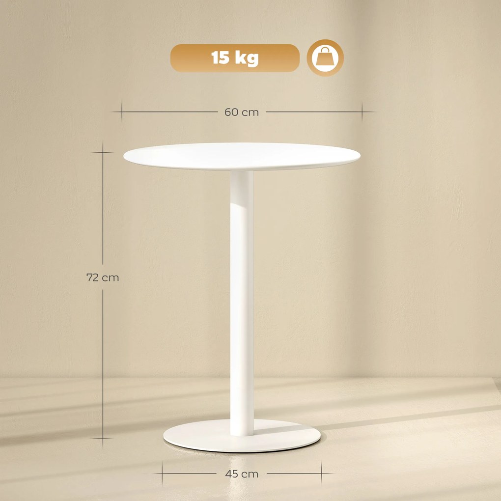 HOMCOM Jídelní Stůl, Kulatý Kuchyňský Stůl pro 2 Osoby, Moderní Jídelní Stůl do Obývacího Pokoje, Zahrady, Ocel, Ø60 x 72 cm, Bílý
