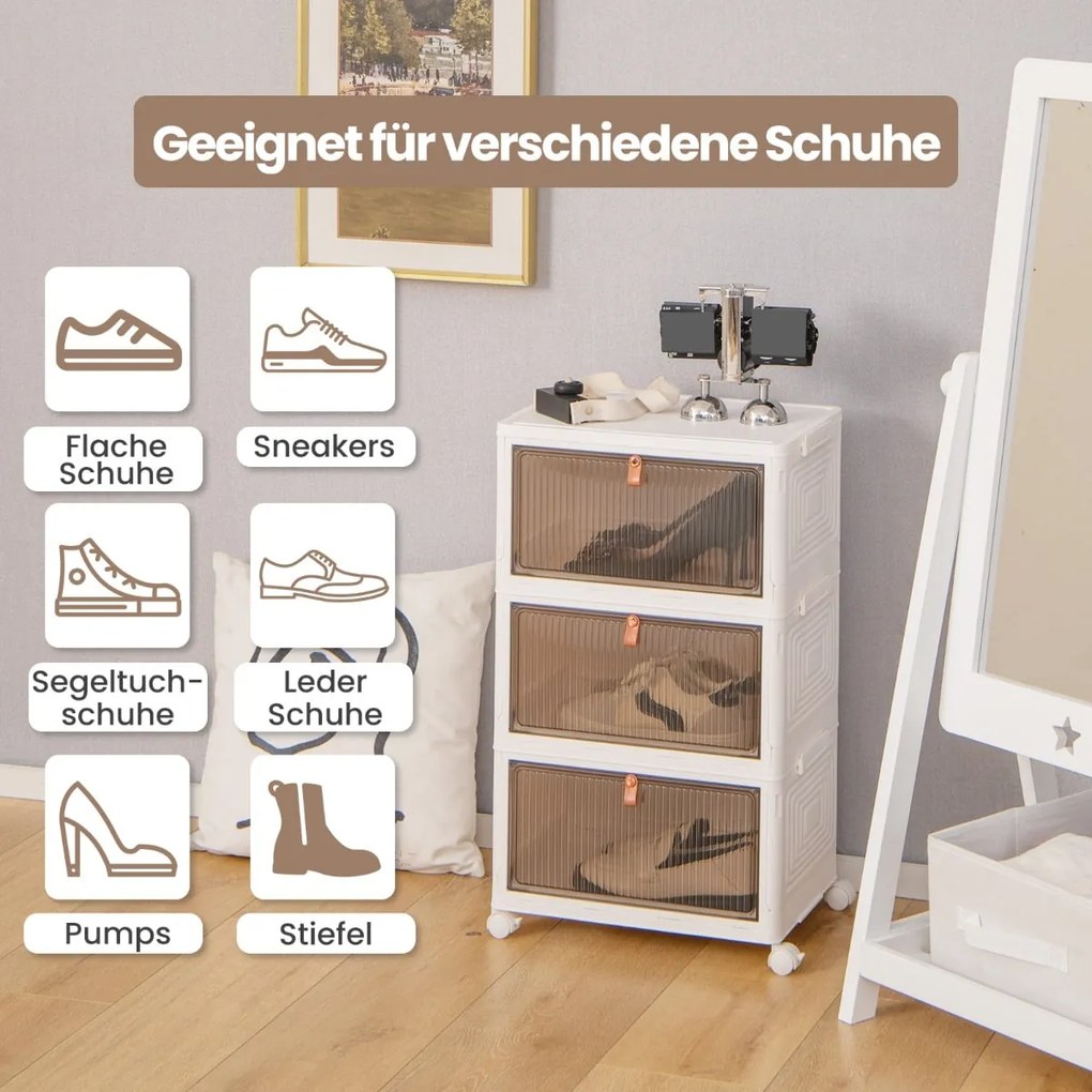 Costway 3-patrové úložné boxy s víkem a magnetickými průhlednými dveřmi