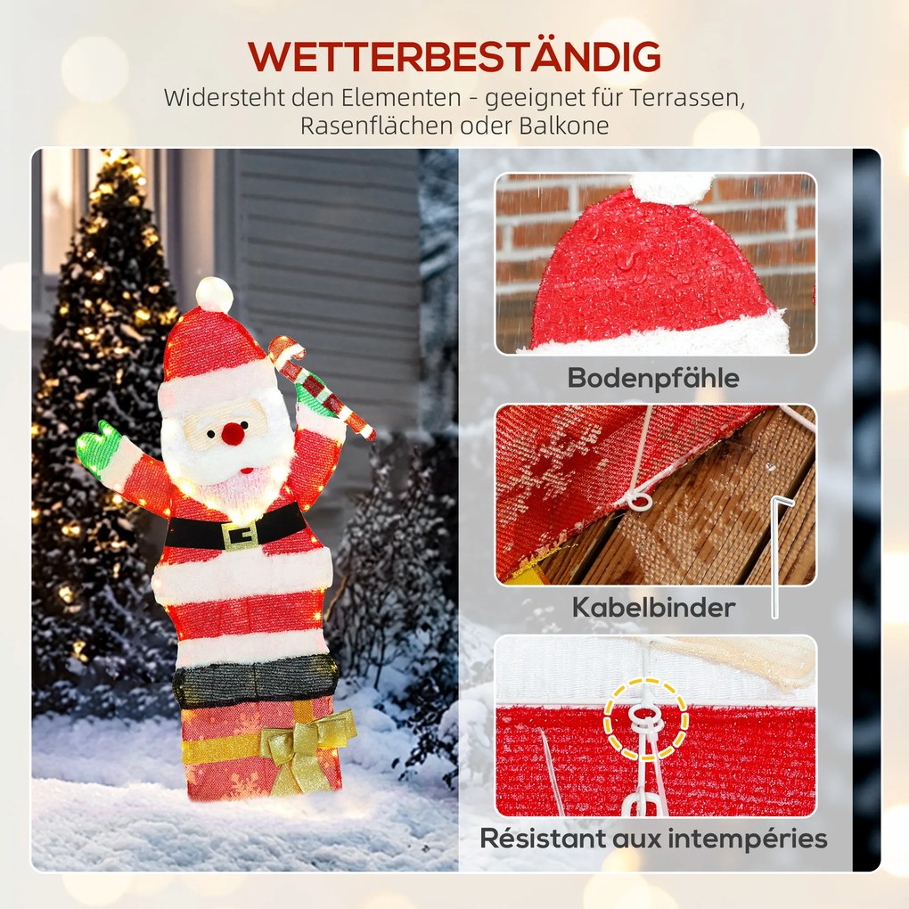 Outsunny 97 LED vánoční dekorace, Vánoce Santa Claus v teplé bílé, ocelový rám, vícebarevná