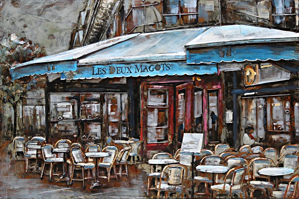 Falc Kovový obraz - Pařížská kavárnička, 120x80 cm