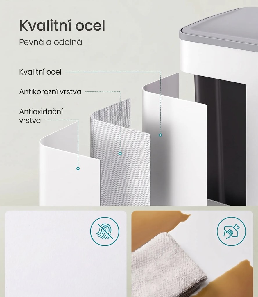 Odpadkový koš s víkem JORDAN 2x30 L bílý II