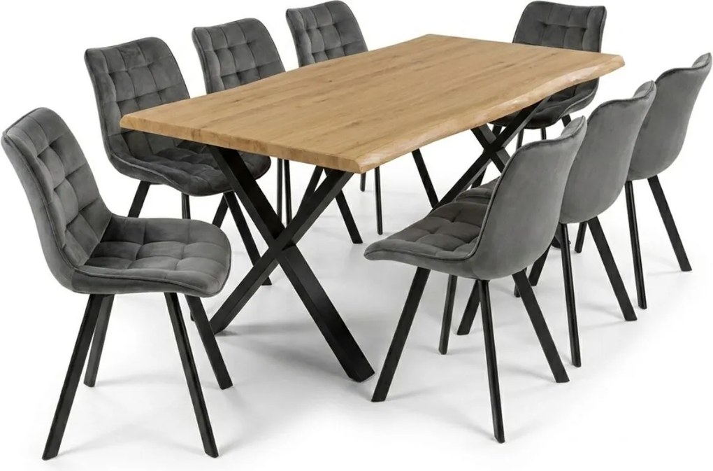 Vikio Jídelní set pro 8 osob 180x90 cm soft dub noha X šedá židle VJS238-8S-S