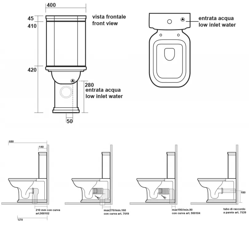 Kerasan WALDORF WC kombi, spodní/zadní odpad, bílá-bronz WCSET18-WALDORF
