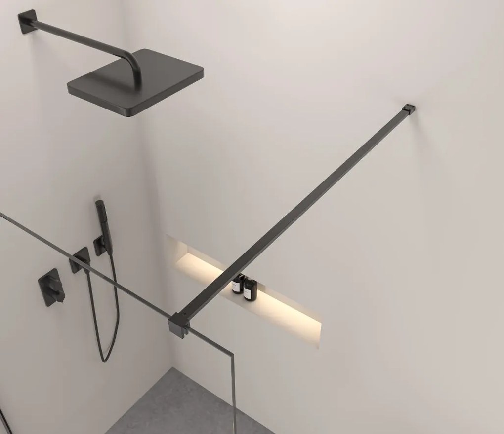 Erga Paris, sprchová zástěna Walk-In 60x200 cm, 8mm čiré sklo, černý profil, ERG-V02-PARIS-060x200-CL-BK