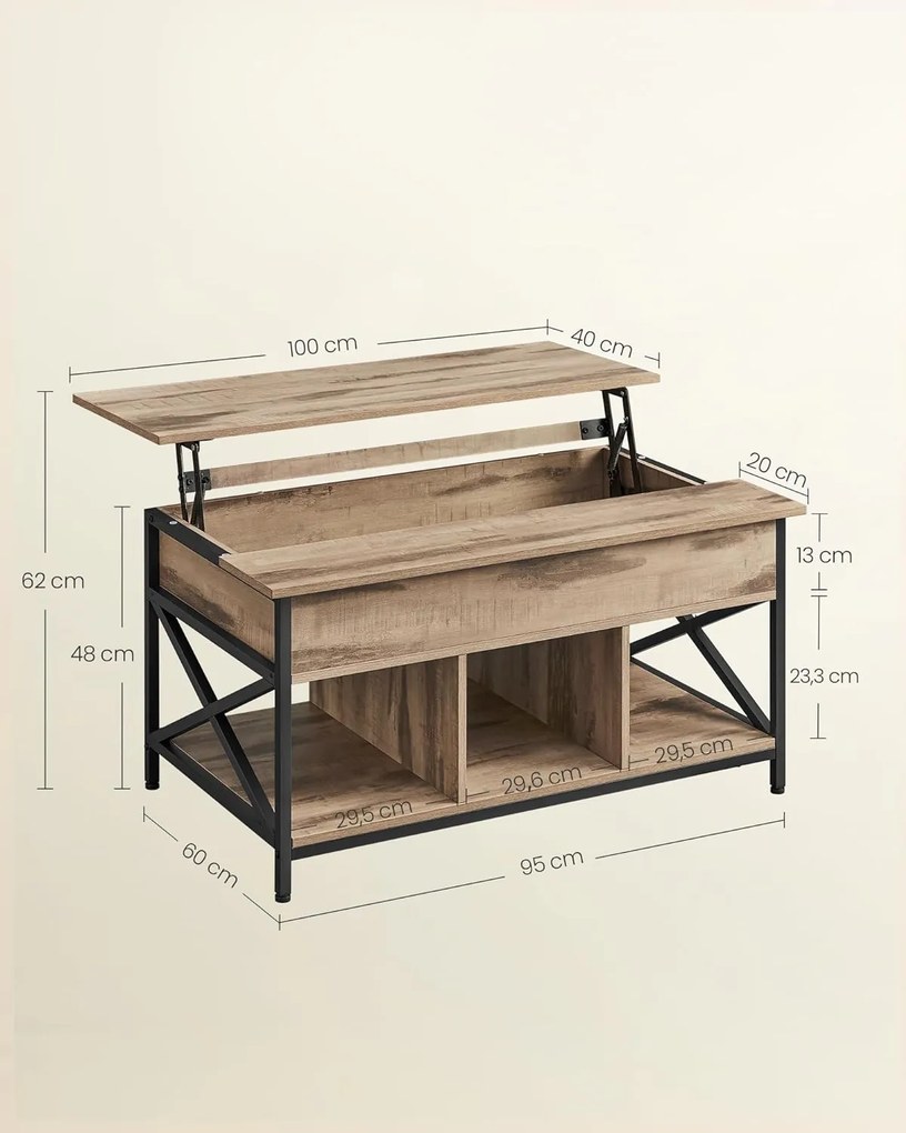 Výškově nastavitelný konferenční stolek LUBOR, 60x100x(48-62)cm, camel hnědá/černá Vasagle