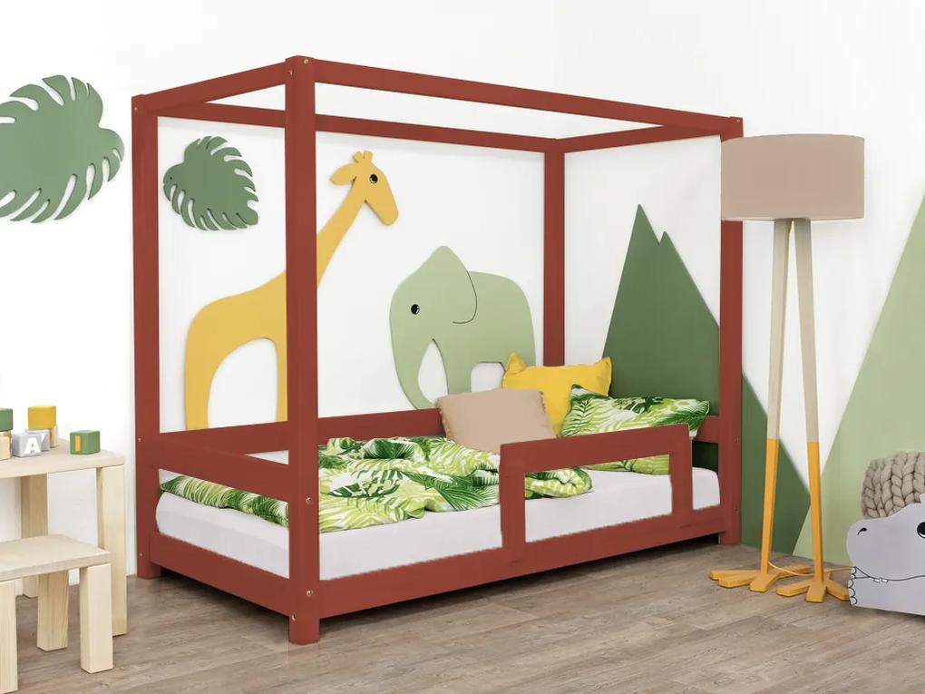 Benlemi Dětská postel s nebesy a bočnicí BUNKY Zvolte barvu: Cihlová, Zvolte rozměr: 120x200 cm