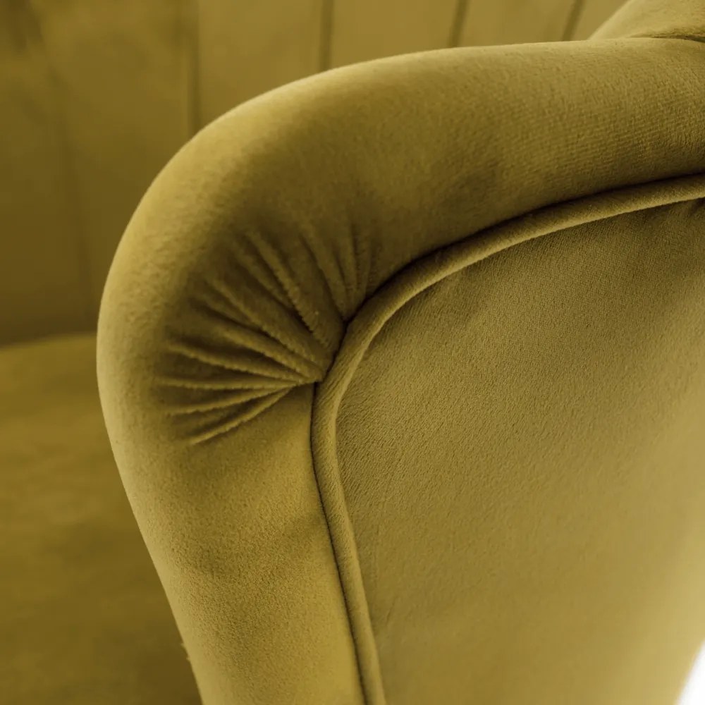 Křeslo ve stylu Art-deco, hořčicová Velvet látka/gold chrom-zlatý, NOBLIN
