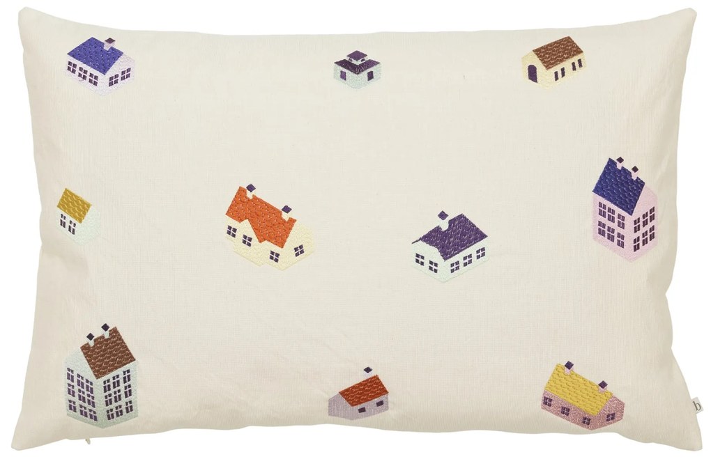 Broste Vyšívaný povlak na polštář House 60 x 40 cm, multi barva, textil