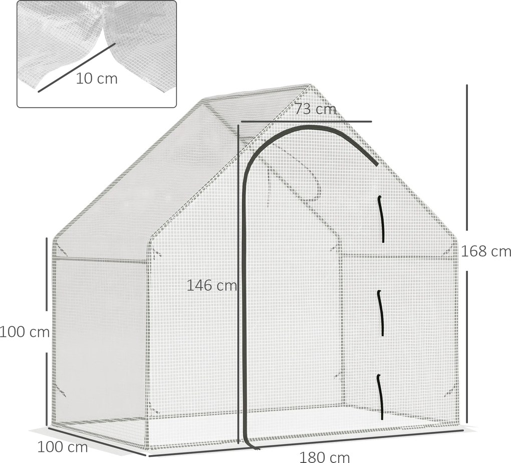 Skleník Outsunny, 180 x 100 x 168 cm, fóliový skleník s rolovacími dveřmi, skleník, rajčatový domek s horním oknem, PE fólie, zimní skleník pro zahra…