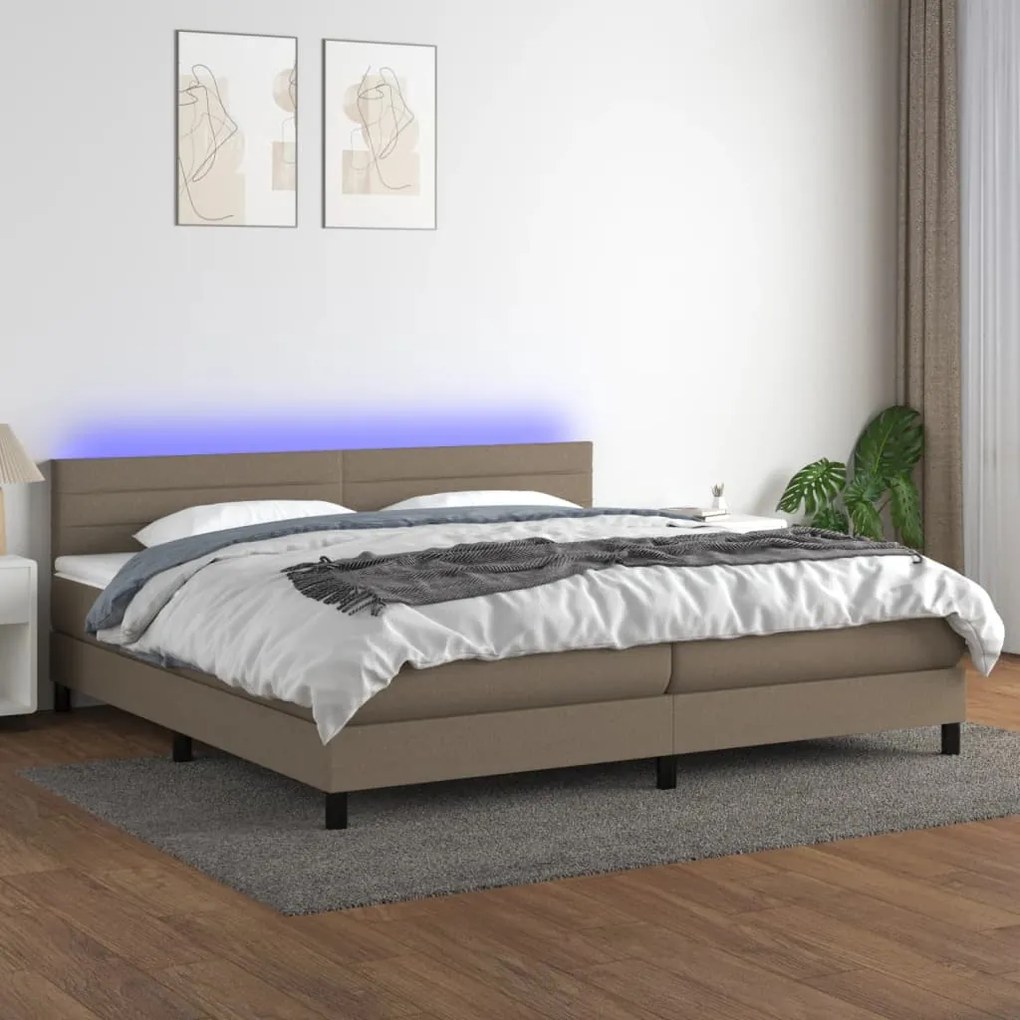 Box spring postel s matrací a LED taupe 200x200 cm textil 3133265