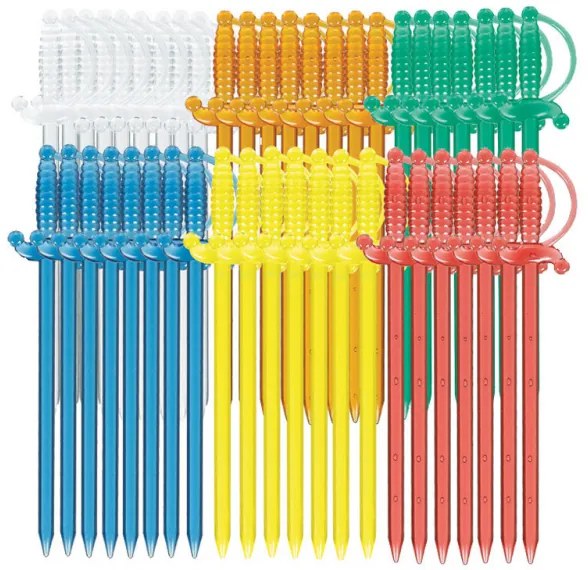 Napichovátka plastová - meč 50 ks, mix barev: zelená, červená, modrá, žlutá, oranžová a průhledná Amscan