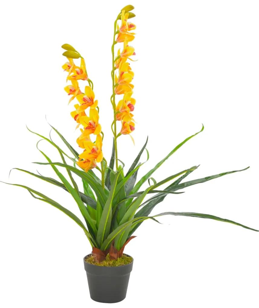 280170 vidaXL Umělá rostlina orchidej s květináčem žlutá 90 cm