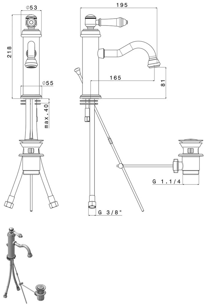 Sapho Vienna VO002BR umyvadlová baterie stojánková páková bronz