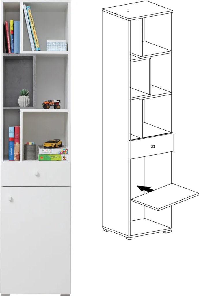 Regál SIGMA SI 8 L/P s policemi a zásuvkou | 45 cm | UNI provedení | bílá/beton