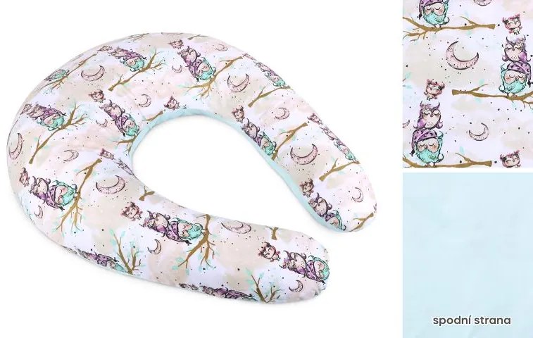 Bellatex Kojicí polštář s povlakem na zip po obvodu 180 cm Sovička na větvi