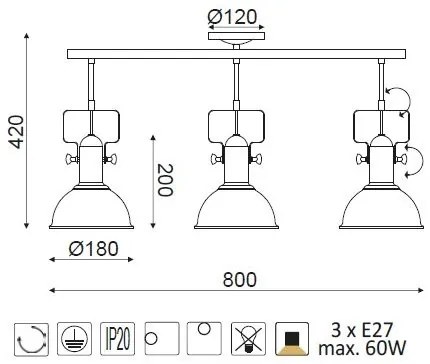 ACA DECOR Retro stropní svítidlo RIVIERA max. 3x60W/E27/230V/IP20, hnědé