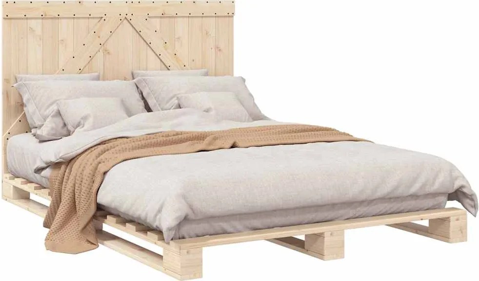 Rám postele s čelem bílý 140 x 200 cm masivní borové dřevo 3281552