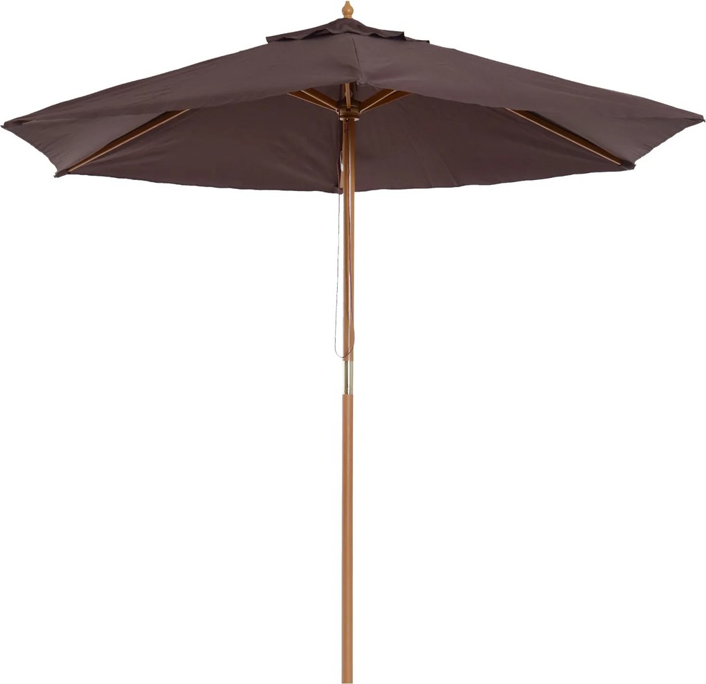 Zahradní slunečník Outsunny Ø250x230 cm s 6 bambusovými žebry, odnímatelný sloupek, UV ochrana, voděodolný dřevěný rám pro pláž nebo terasu, hnědý | A