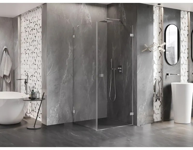 Mexen Lunar-B, pravostranný výklopný sprchový kout 70 x 70 cm, 8mm čiré sklo, chromový profil, 832-070-070-01-00-P