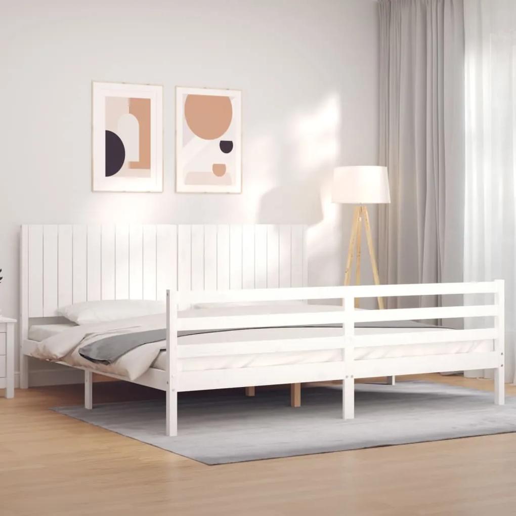 Rám postele s čelem bílý 200 x 200 cm masivní dřevo,  3194787
