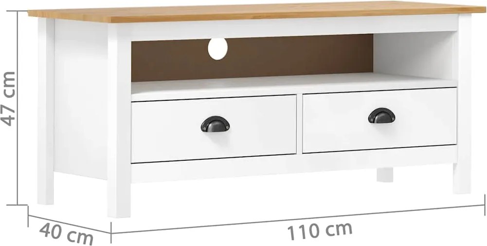 TV stolek Hill bílý 110 x 40 x 47 cm masivní borové dřevo 288926