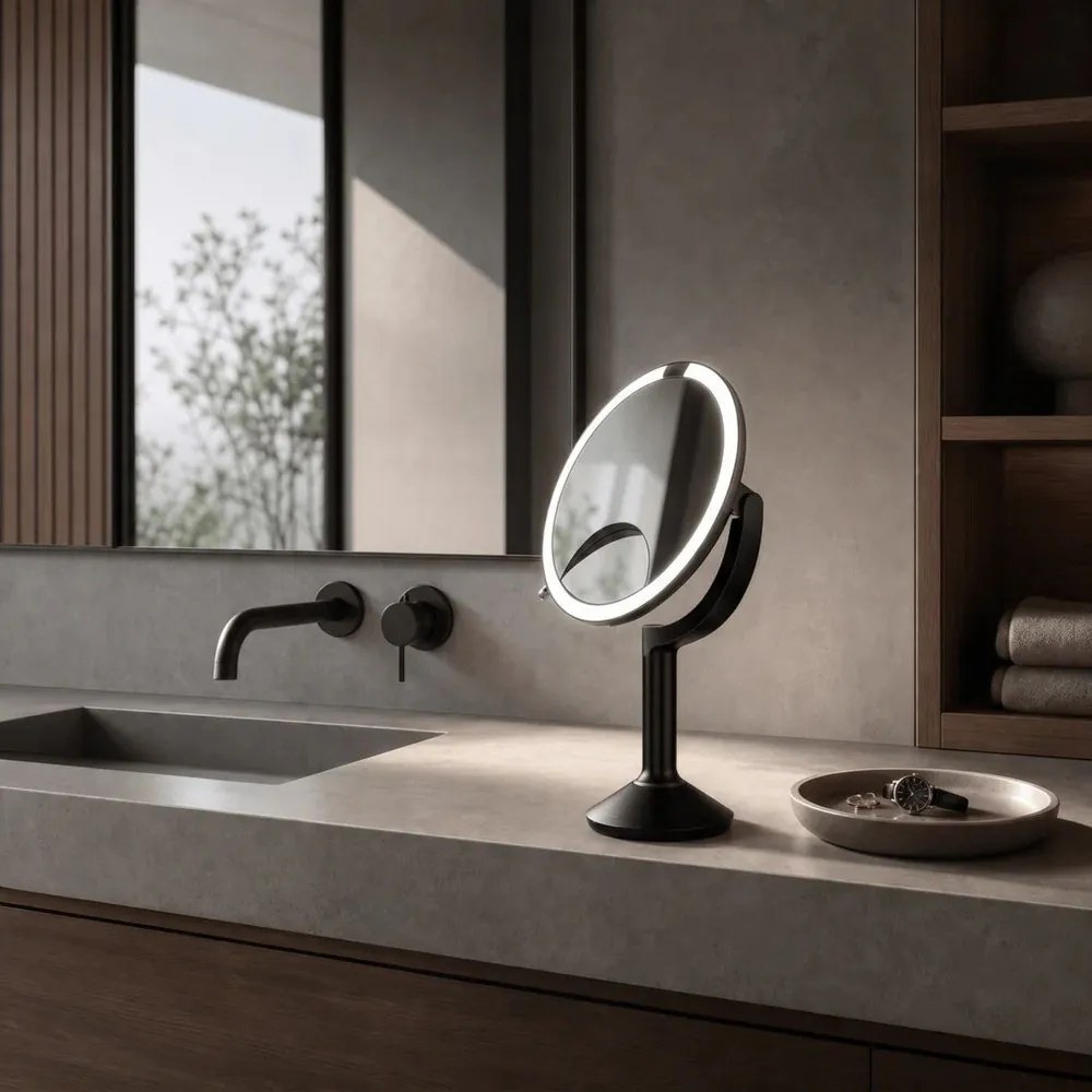 Kosmetické zrcadlo s osvětlením/zvětšovací (zvětšení 5x/zvětšení 10x) ø 20 cm Trio – simplehuman