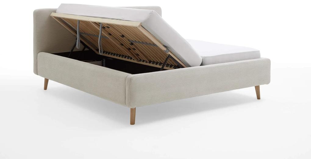 Čalouněná postel taupe s úložným prostorem 140 x 200 cm manšestr písková MUZZA