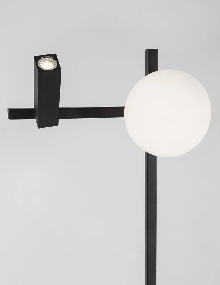 Bílá/černá kovová LED stojací lampa s ohybatelnou konstrukcí se skleněným stínidlem (výška 150 cm) Joline – Nova Luce