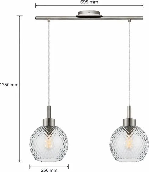 BRILAGI - LED Lustr na lanku RETRO GLASS 2xE27/60W/230V matný chrom/kouřová šedá