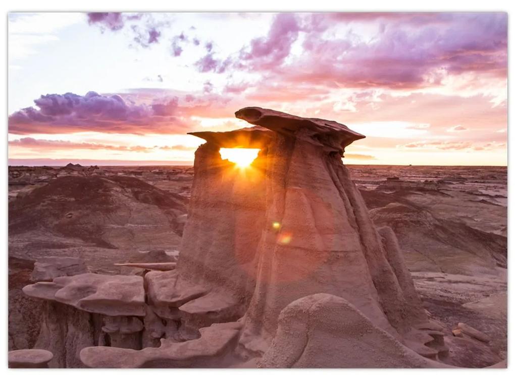 Skleněný obraz - západ slunce na poušti (70x50 cm)
