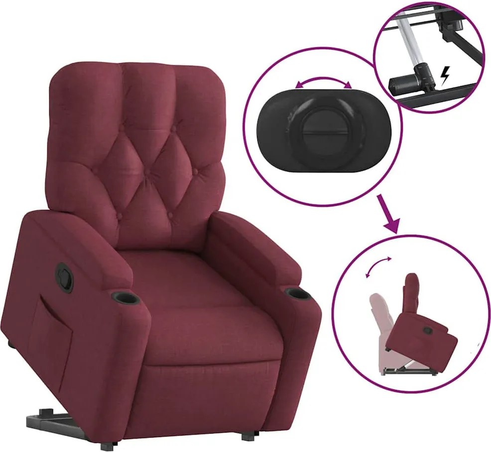 Zvedací polohovací křeslo vínové textil 3204713