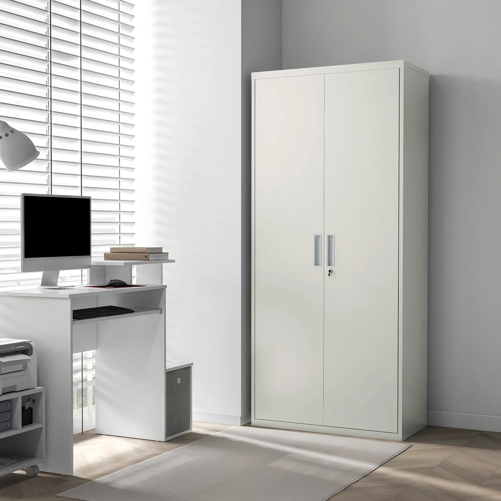 HOMCOM Skříň na dokumenty, kancelářská skříň se 2 dveřmi, 5úrovňová multipurpose skříň s nastavitelností polic, ocelová úložná skříň, pro domácí kanc…