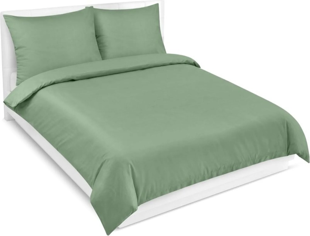 Saténové povlečení na dvoudeku Zelená 91/035 - 200x220 cm, 2ks 70x90 cm (200 cm šířka x 220 cm délka prodloužená)