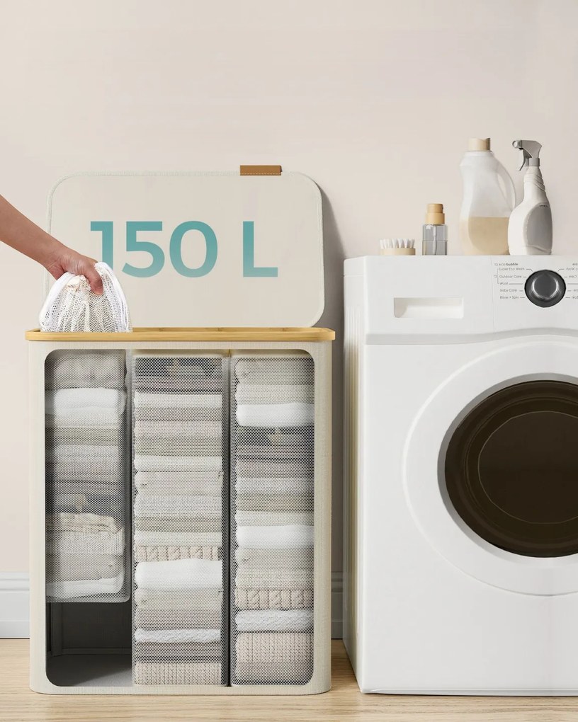 Goleto Koš na prádlo s víkem 150 l | krémově bílá