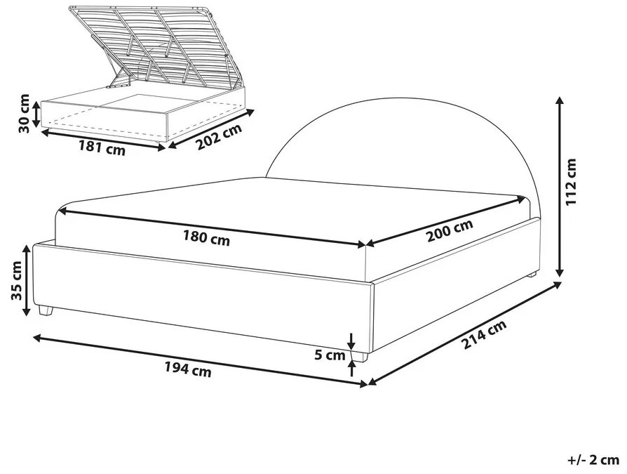 Sametová postel s úložným prostorem 180 x 200 cm šedá VAUCLUSE Beliani
