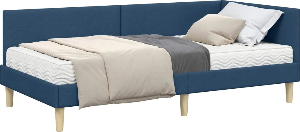 Rohový rám postele s matrací Jiný s čelo 2 ks Modrá textil 3393740