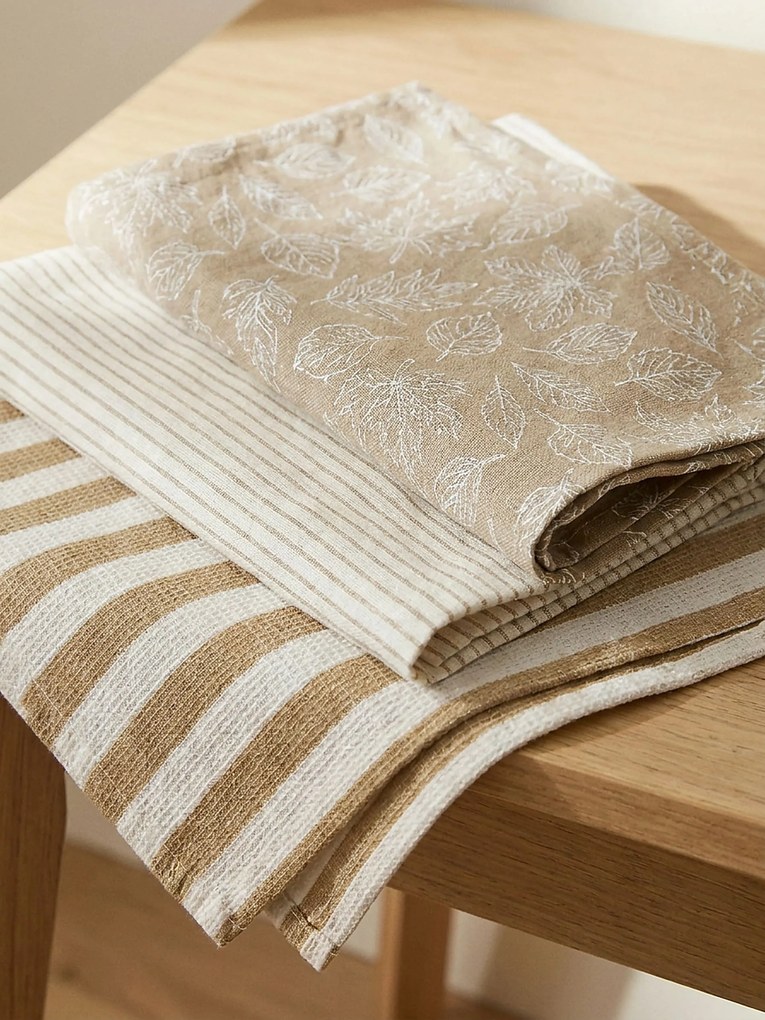 Sinsay - Sada kuchyňských utěrek s bavlnou 3 pack - béžová
