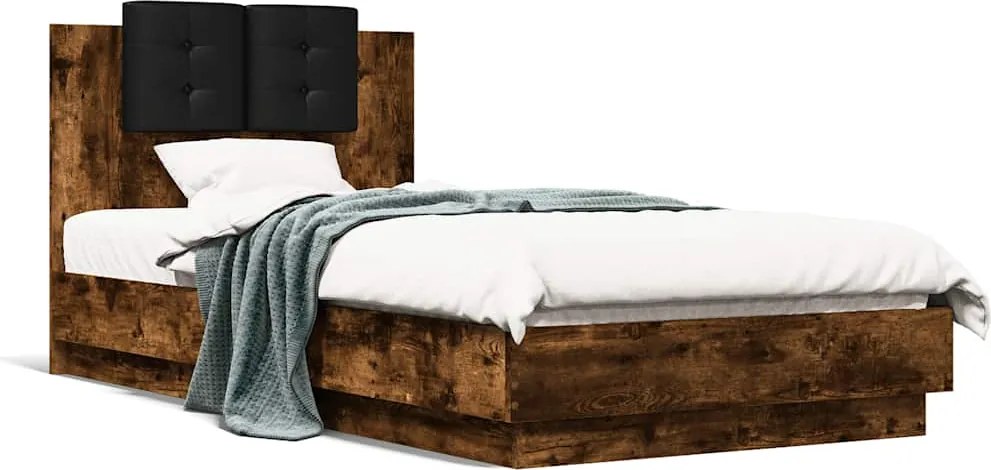 Rám postele s čelem a LED osvětlením kouřový dub 75 x 190 cm 3210070