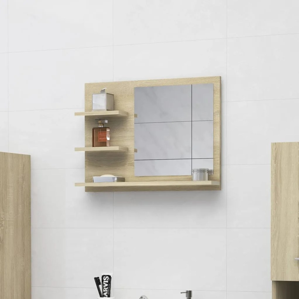 805009 vidaXL Koupelnové zrcadlo dub sonoma 60 x 10,5 x 45 cm dřevotříska