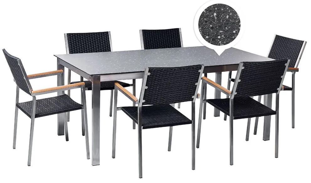 Zahradní jídelní souprava stolu a 6 židlí z umělého ratanu černá COSOLETO/GROSSETO Beliani